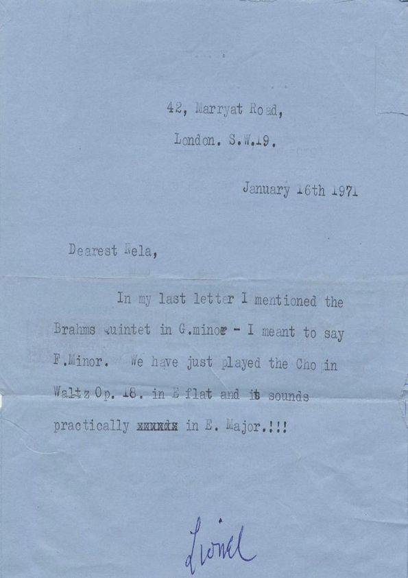 Carta a Nela Rubinstein. Londres (Inglaterra), 16-01-1971 | Biblioteca ...