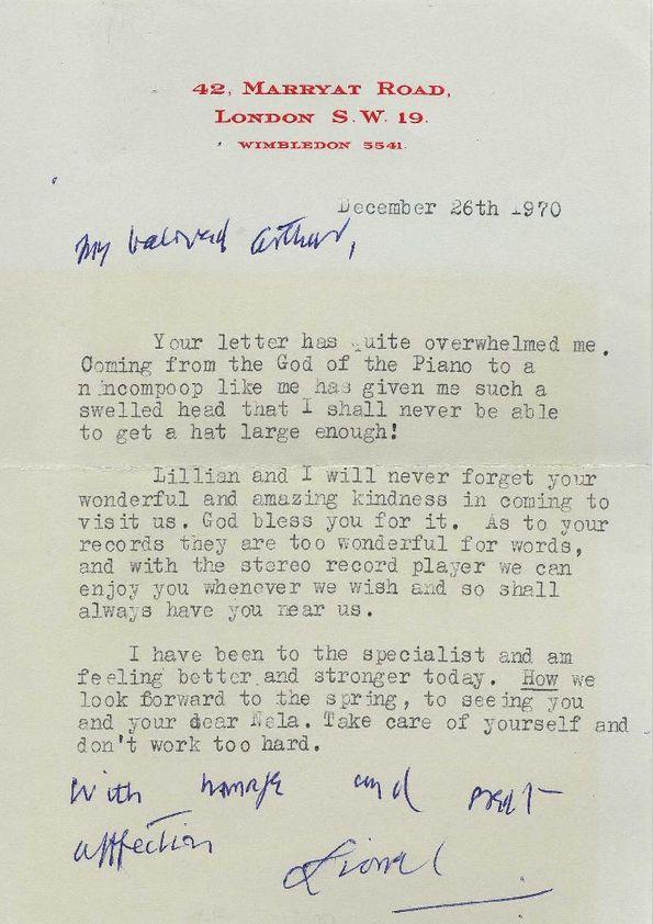 Carta a Nela Rubinstein. Londres (Inglaterra), 26-12-1970 | Biblioteca ...