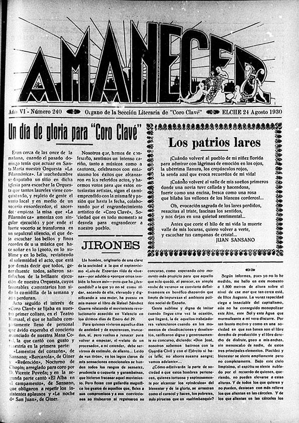 Amanecer : órgano de la sección literaria de "Coro Clavé" (Elche). Núm ...